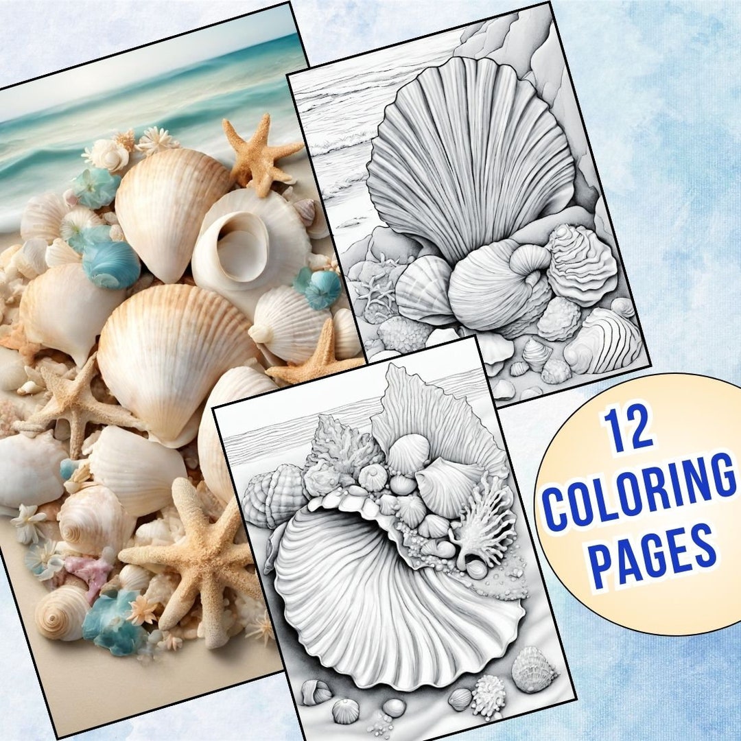 Seashell Coloring Pages Realistic Printable Grayscale Coloring Pages ...