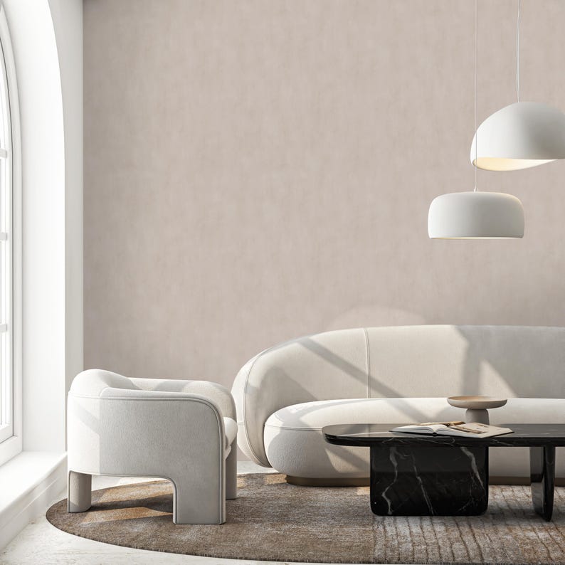 Beige Plaster Look Wallpaper - Minimalist Textured Japandi Style Peel ...