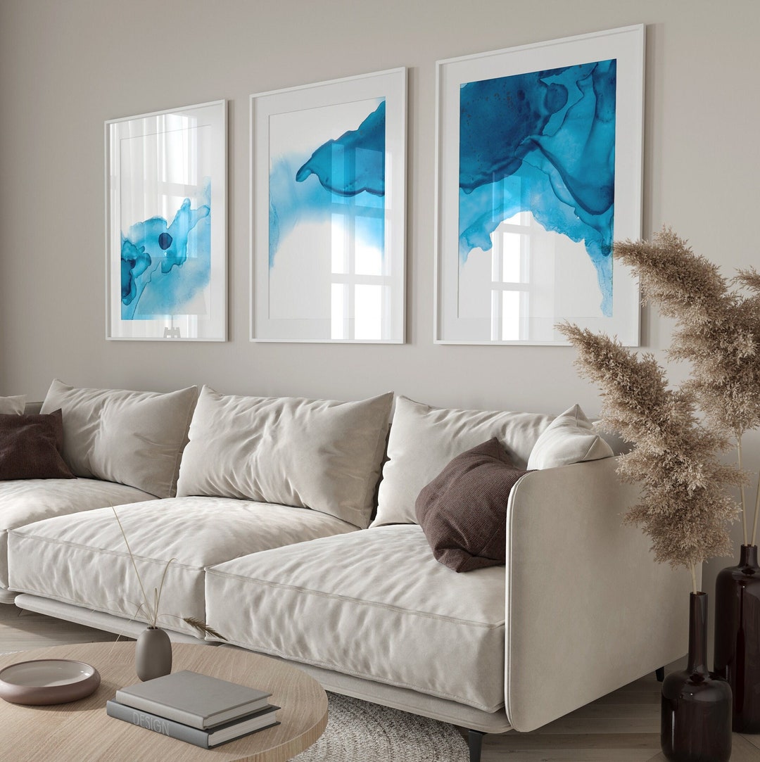 Abstract Art, Blue Wall Art, Set of 3 Simple Abstract Prints, Set of 3 ...