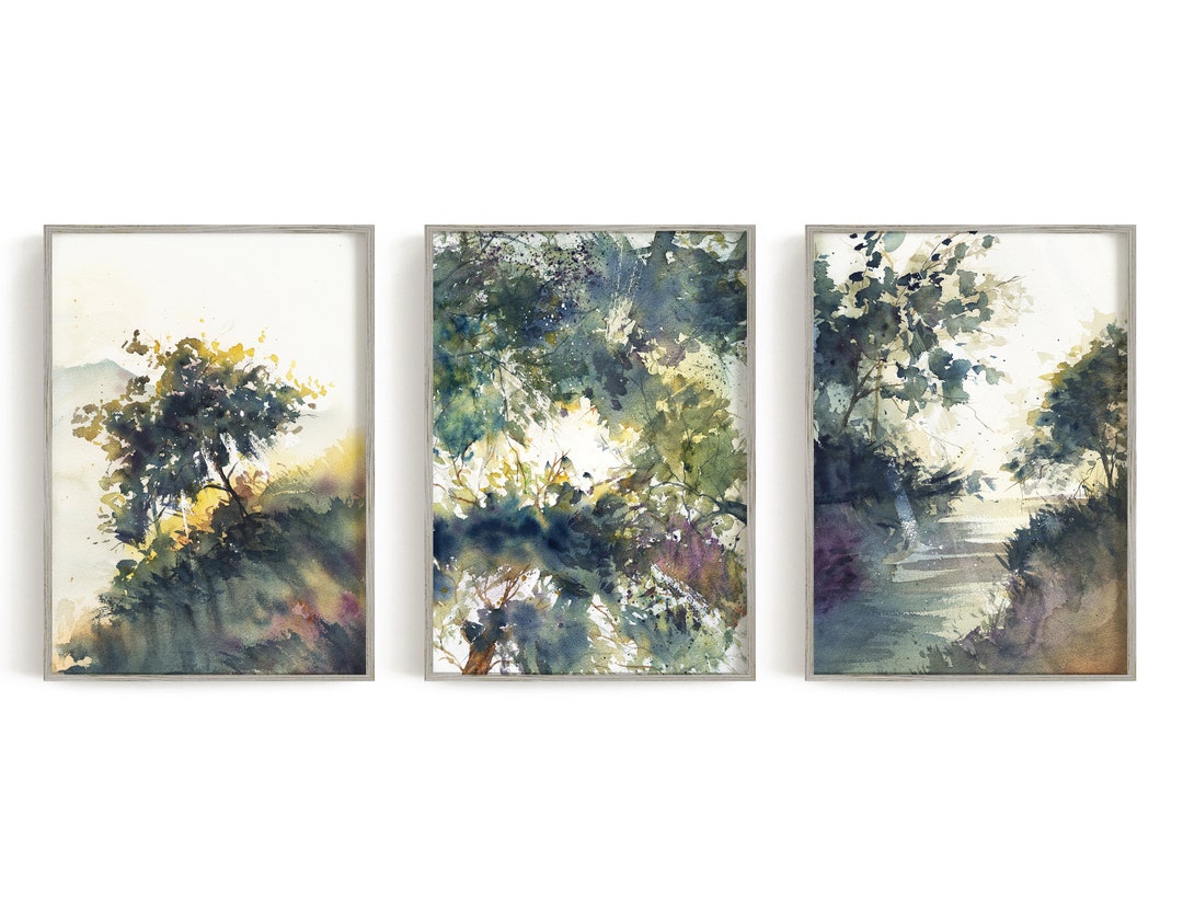 Watercolor Forest Posters Set of 3 Forest Print Landscape - Etsy