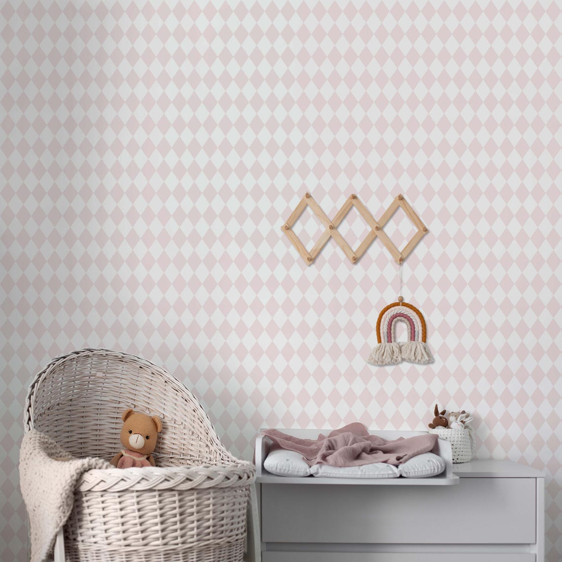 Pastel Pink Rhombus Peel and Stick Wallpaper - Elegant Classic Pattern ...