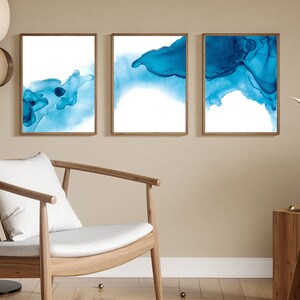 Abstract Art, Blue Wall Art, Set of 3 Simple Abstract Prints, Set of 3 ...