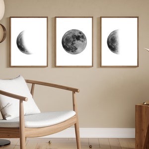 Moon Wall Art, Half Moon Print, Minimalist Posters, Set of 3 Prints ...
