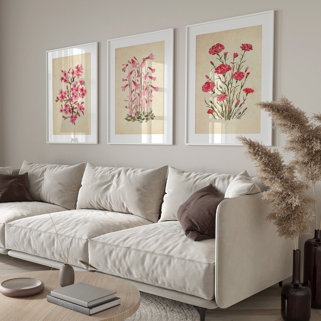 Vintage Flowers Print, Botanical Wall Posters, Set of 3 Prints, Flowers ...