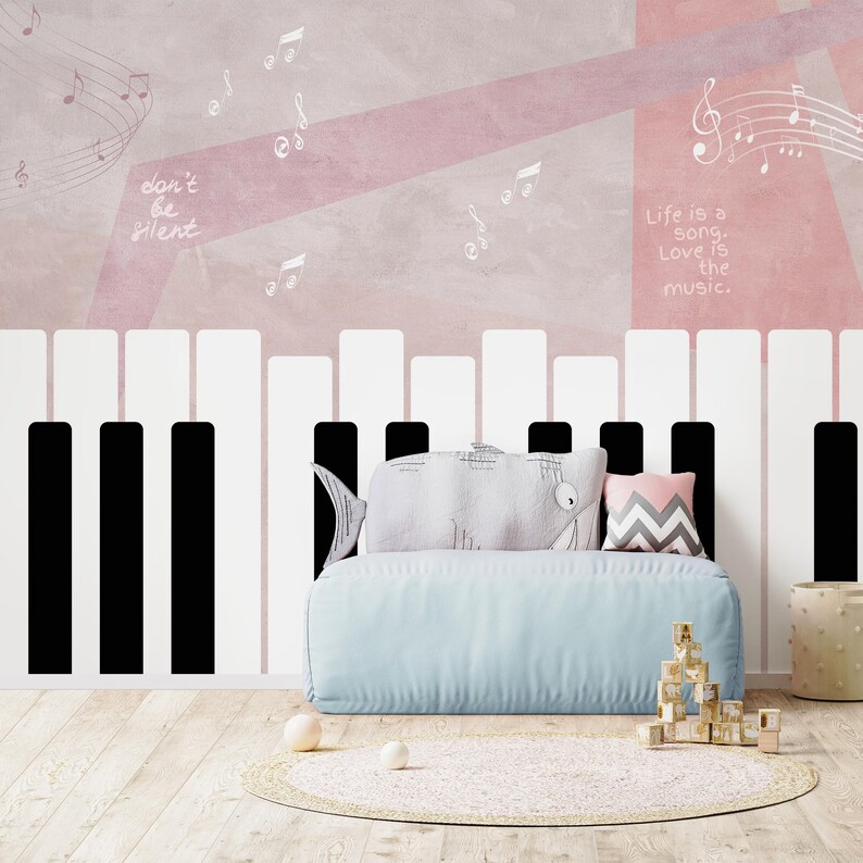Pink Beige Piano Keys Wall Mural - Abstract Music Notes Nursery ...