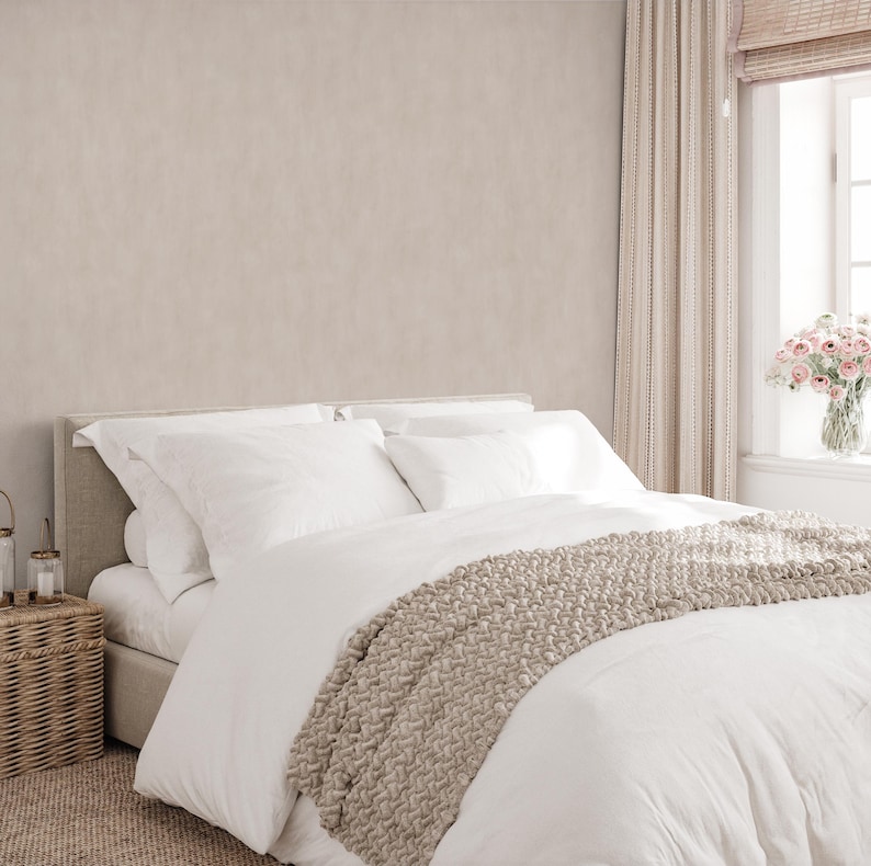 Beige Plaster Look Wallpaper - Minimalist Textured Japandi Style Peel ...