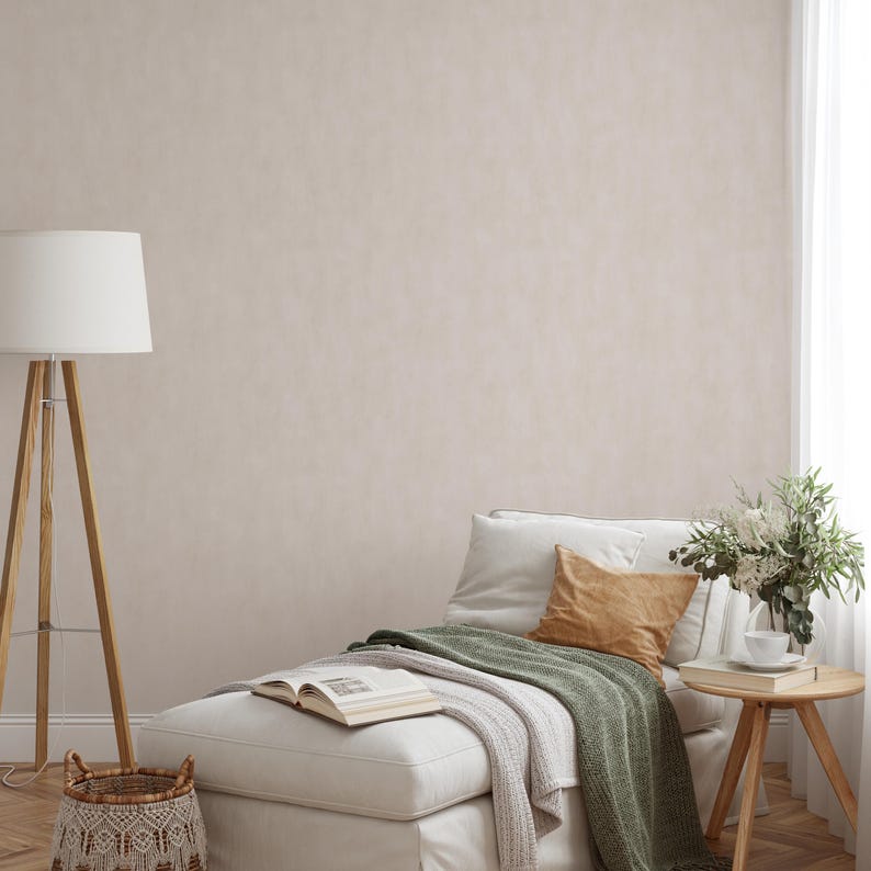 Beige Plaster Look Wallpaper - Minimalist Textured Japandi Style Peel ...