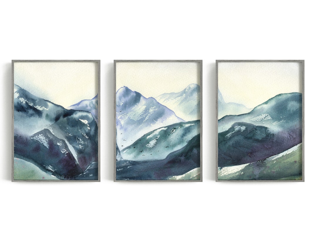 Blue Mountain Watercolor Print Mountain Wall Art Watercolor - Etsy