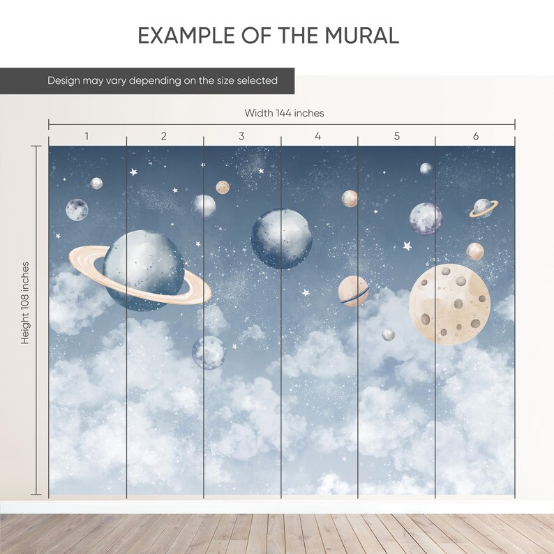 Blue Planets Stars Peel and Stick Galaxy Wall Mural - Watercolor Space ...