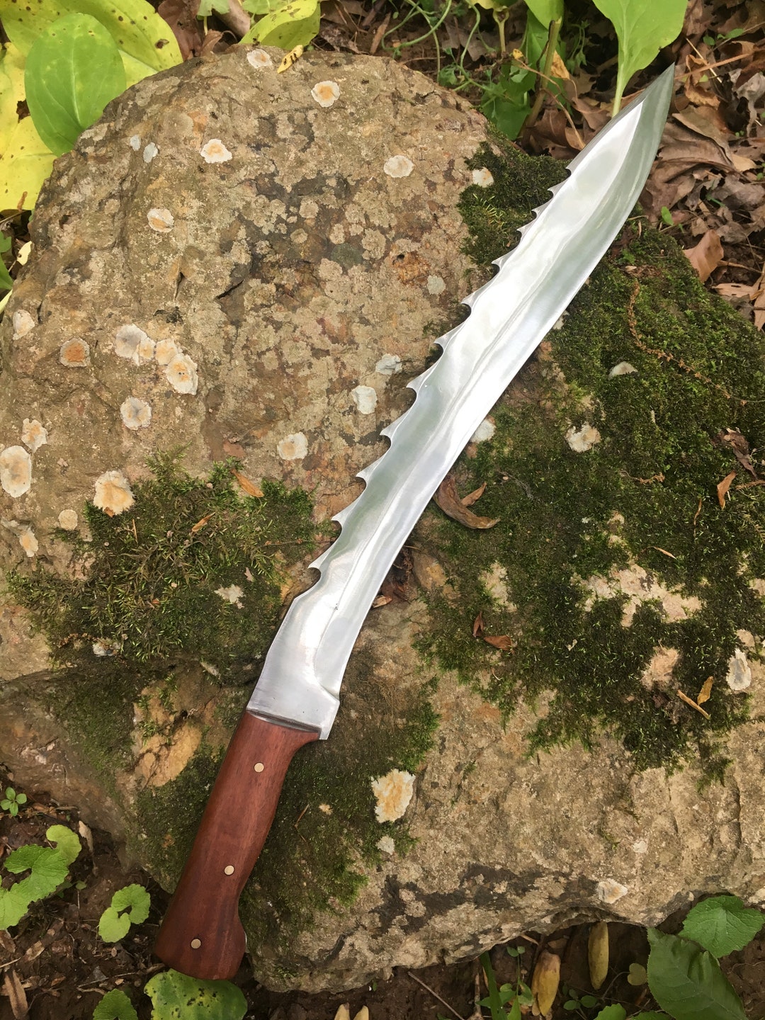 Hand Forged Serrated Kukri Sword With Oak Wood Handle - Etsy