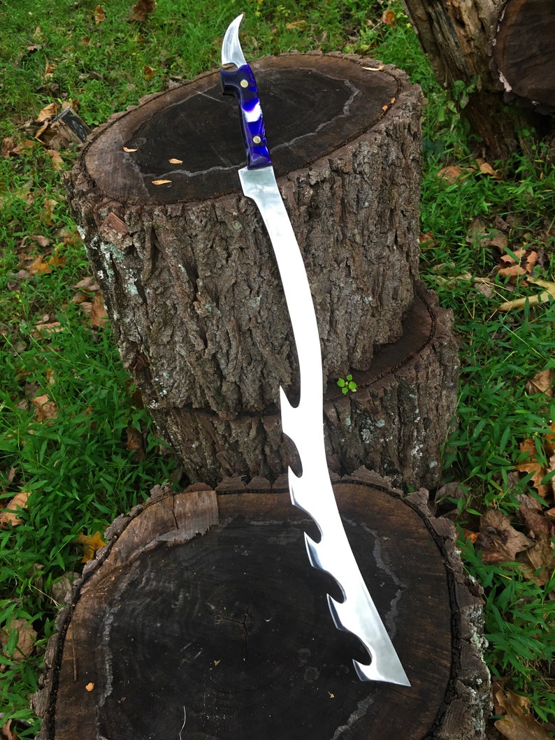 Hand Forged Serrated Chopper Sword With Beautiful Purple Acrylic Handle ...