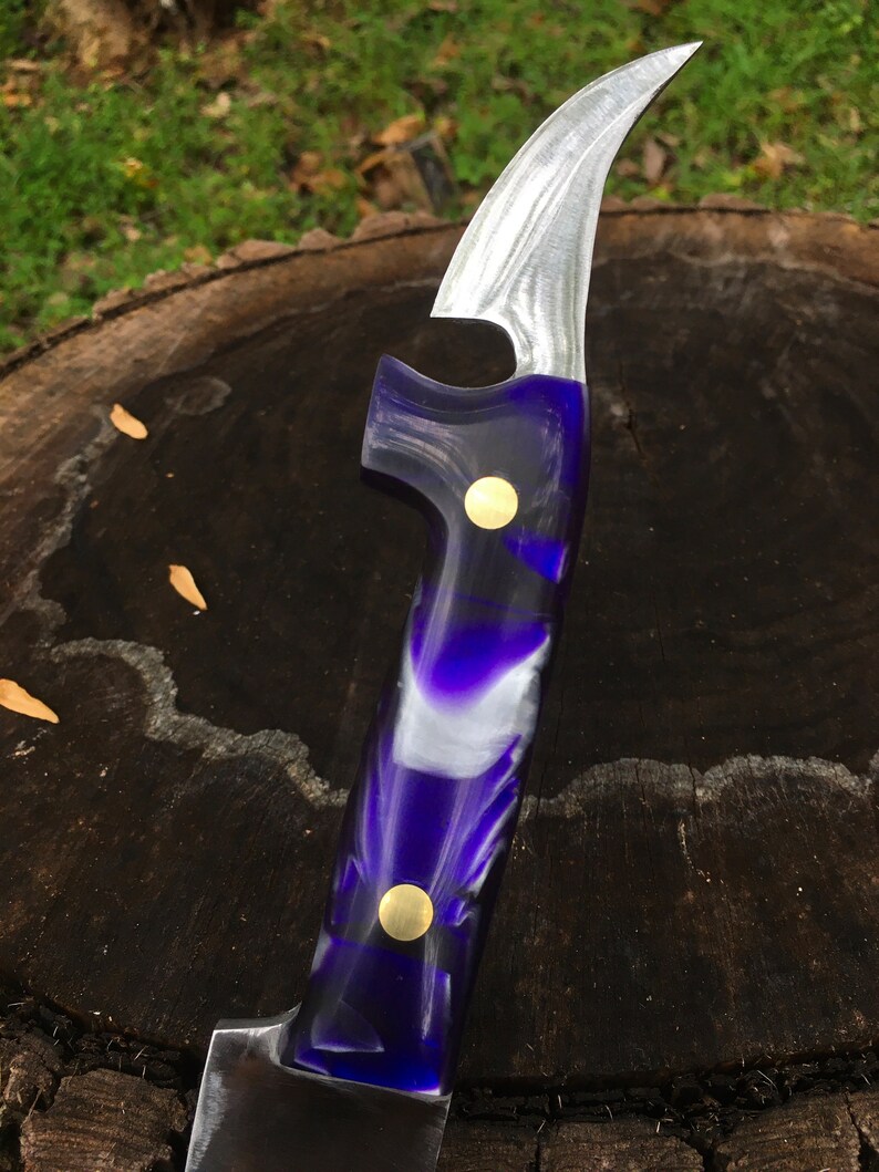 Hand Forged Serrated Chopper Sword With Beautiful Purple Acrylic Handle ...