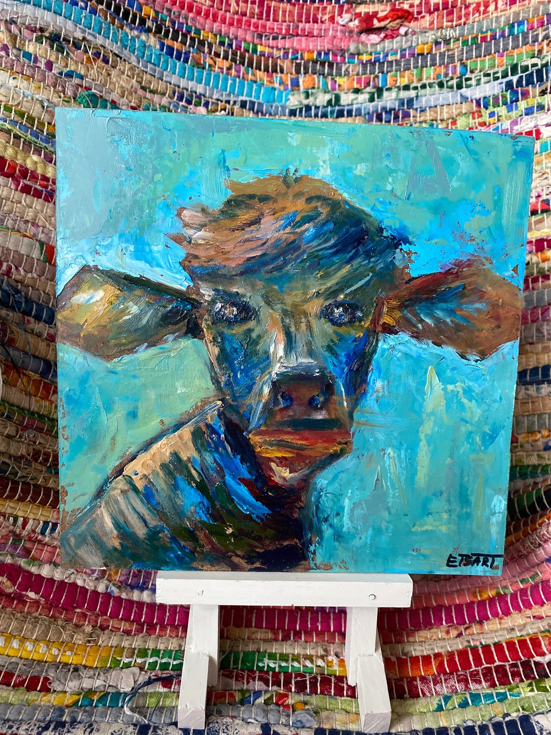 Animal, Cow, Original Painting, Oil Painting, 8x10’, Impasto, Pallet ...