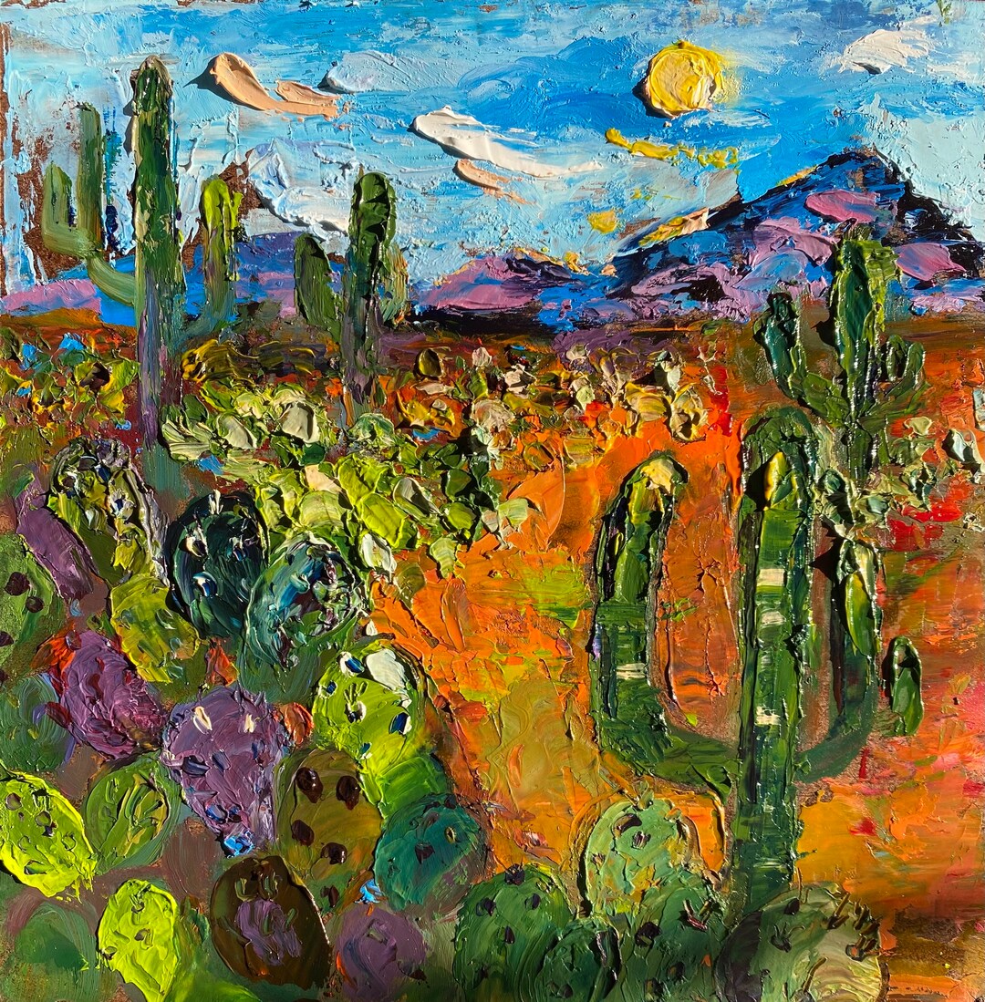 Arizona Desert, Original Painting Impasto, Impressionism, Palette Knife ...