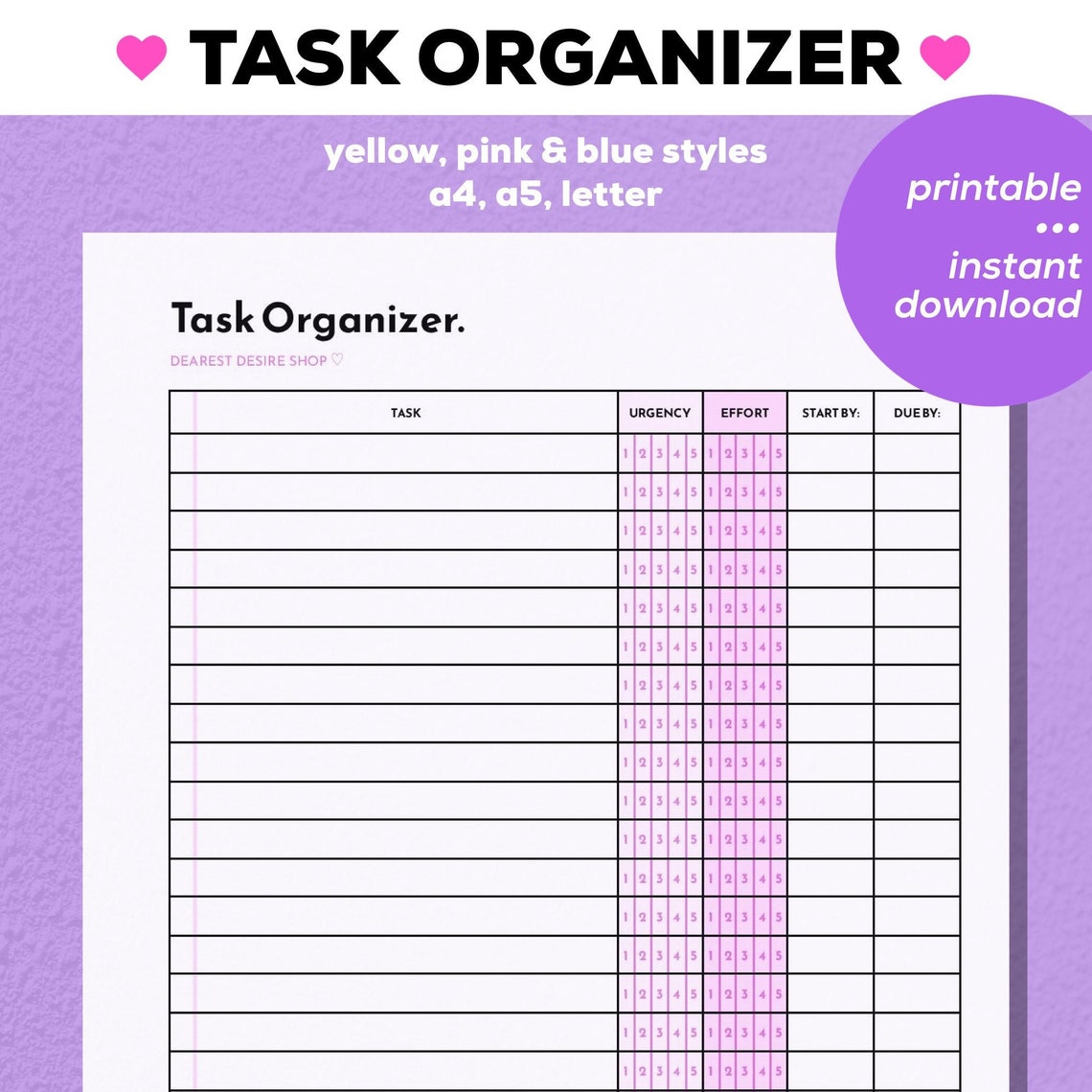 Printable ADHD Task Organizer To do List With Effort And Etsy