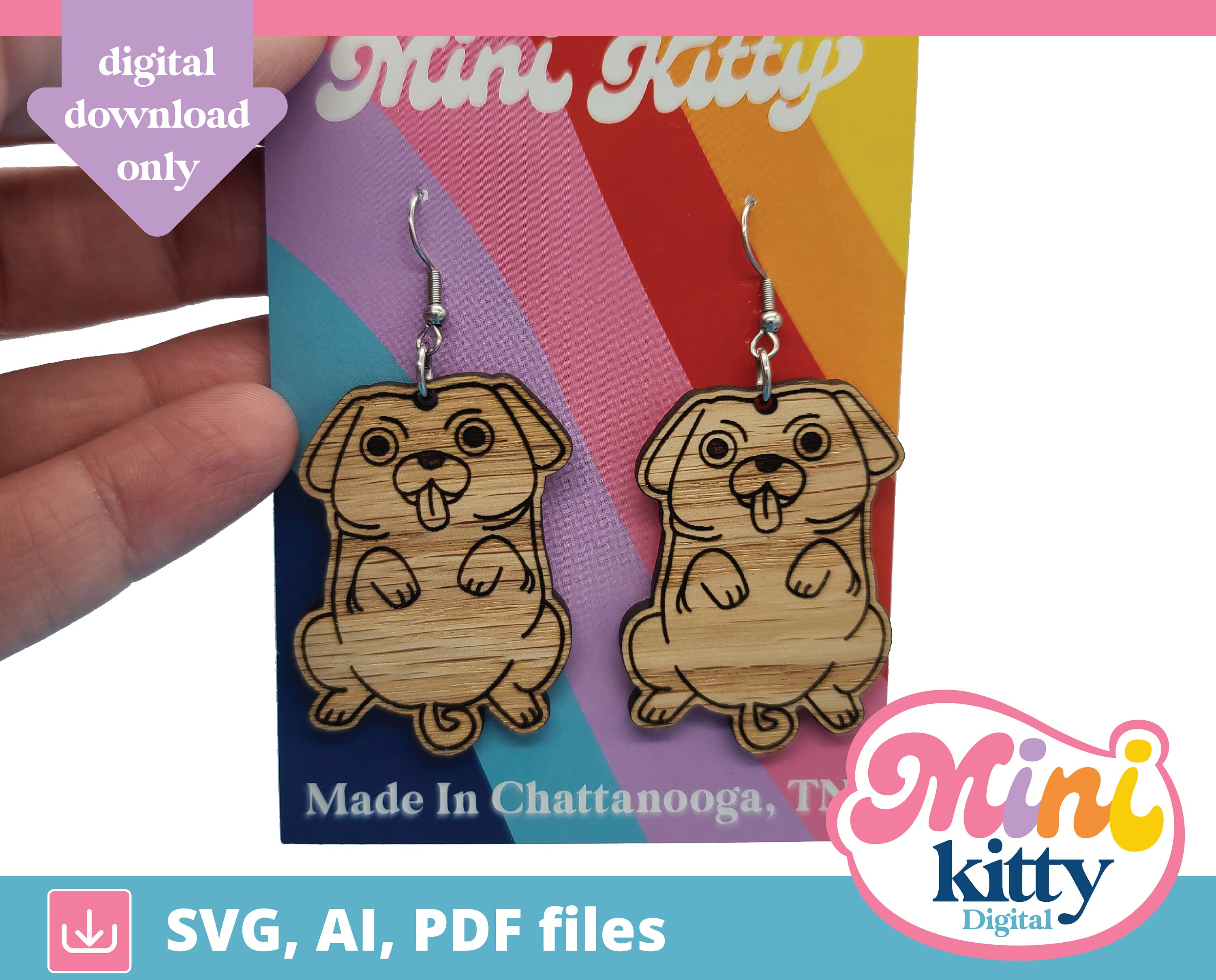 Pug Earrings DIGITAL DOWNLOAD Cut File PDF Svg - Etsy