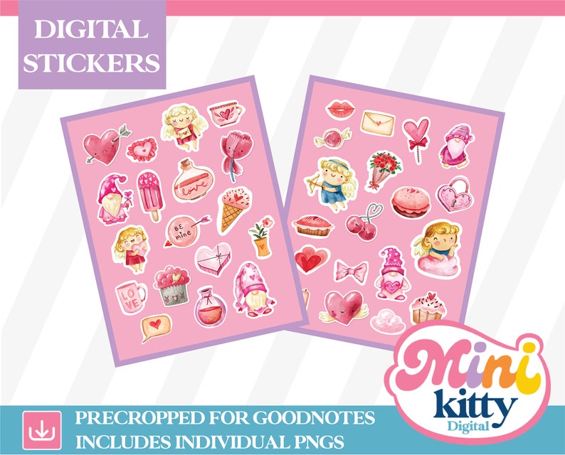 Printable or Digital Watercolor Sticker Set - Valentine's Day - Digital ...