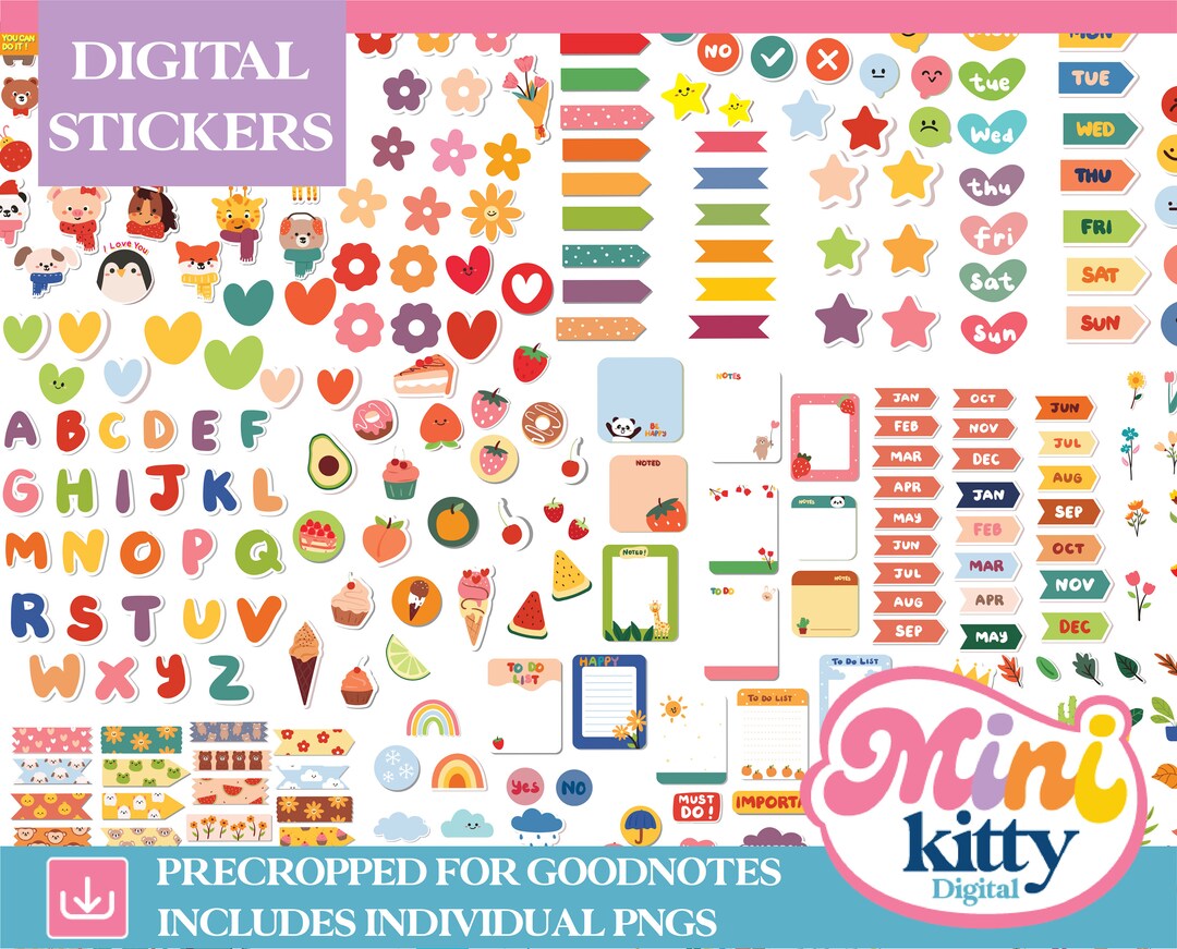Goodnotes Huge Cute Planner Sticker Pack (390 Stickers!) - Digital ...