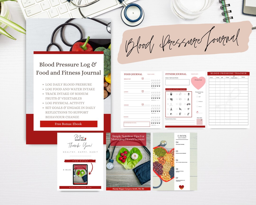 Blood Pressure Journal Bundle Printable PDF by Mandy Megan RD Track BP ...