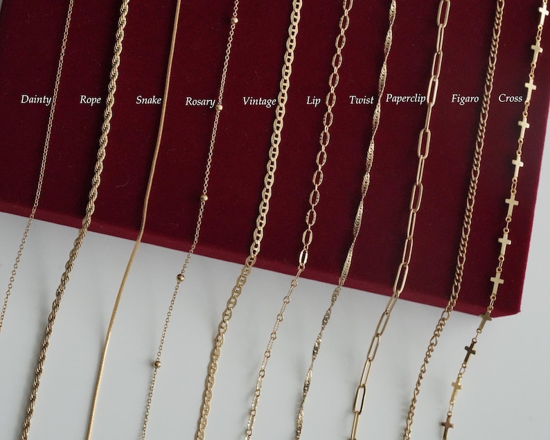 18K Gold Chain Necklace, Cross, Twist Chain, Gift for Her, Figaro Chain ...