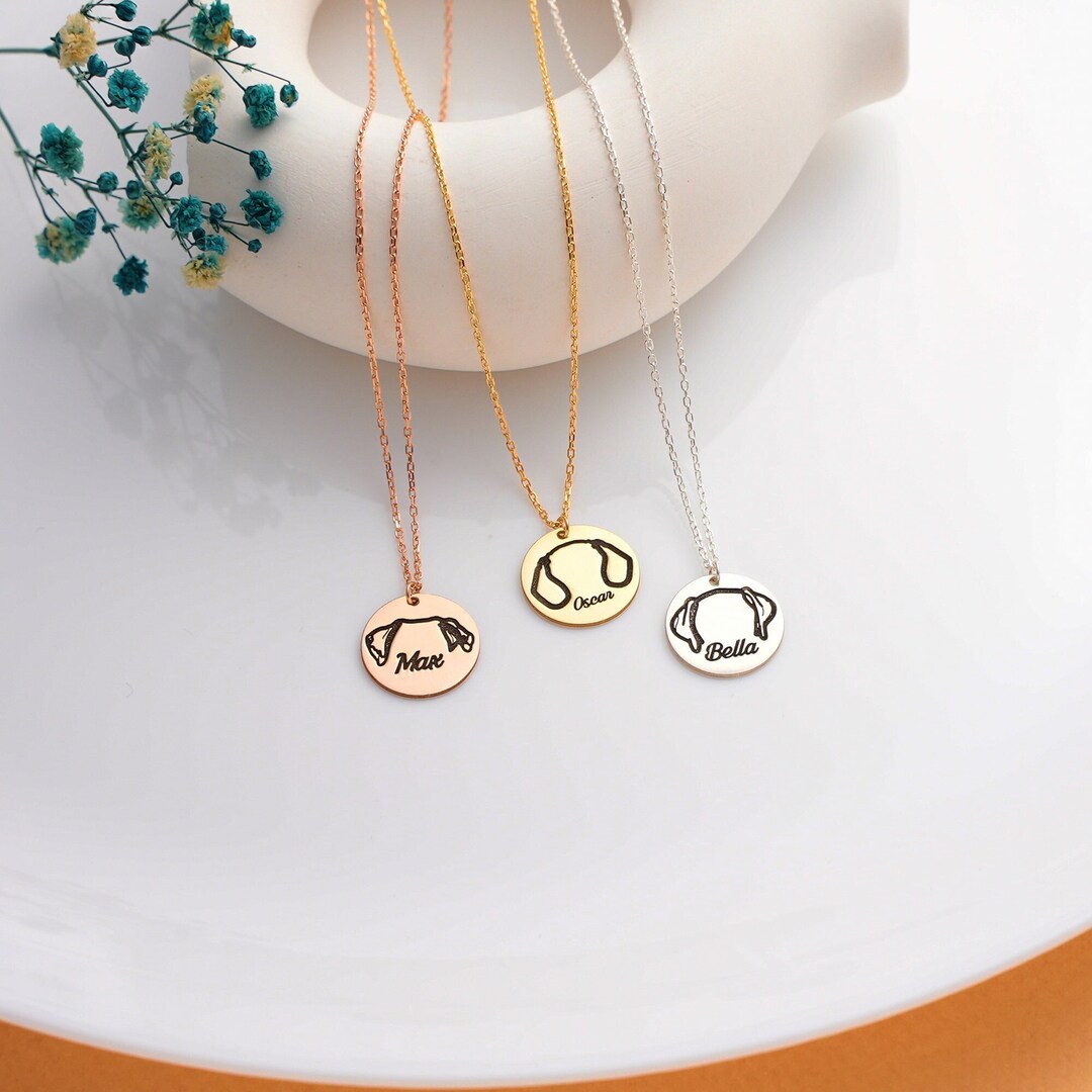 Dog Name Necklace, Dog Ear Shaped Necklace, Dog Breed Necklace, Pet Ear ...