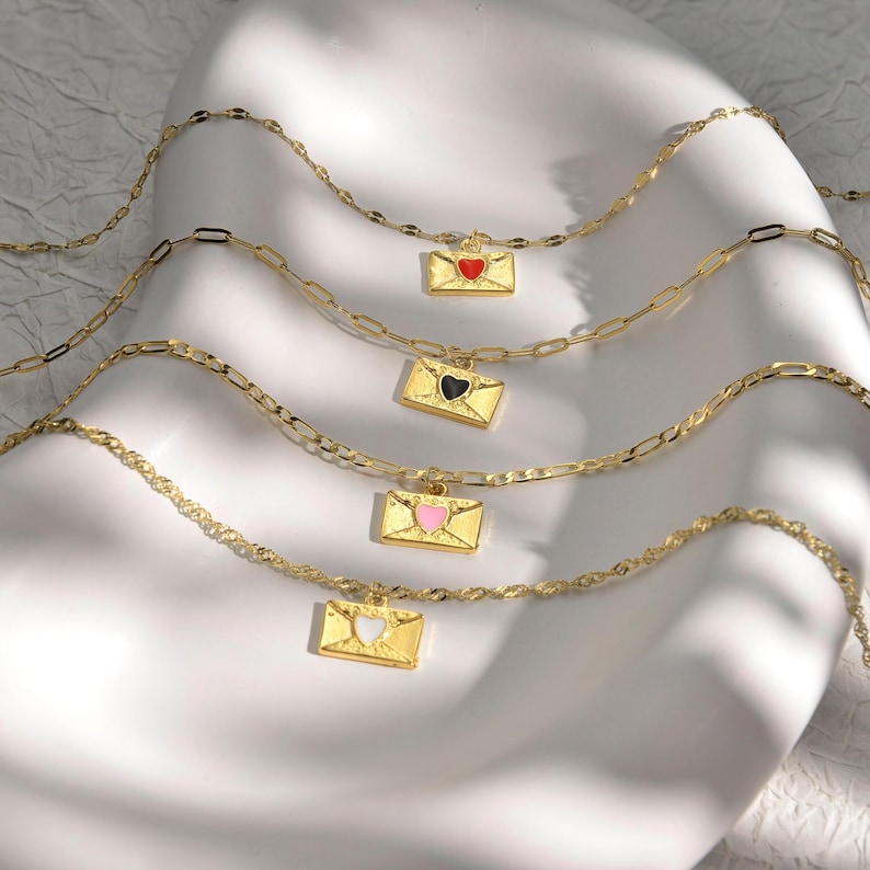 Love Letter Envelope Necklace – Dainty Heart Charm Pendant, Romantic ...