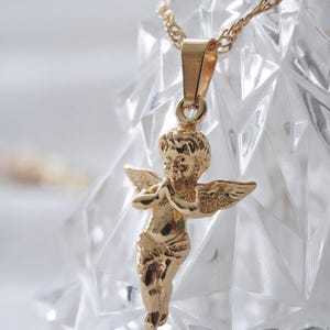Gold Plated Tiny Baby Angel Necklace, Angel Necklace, 3D Baby Angel ...