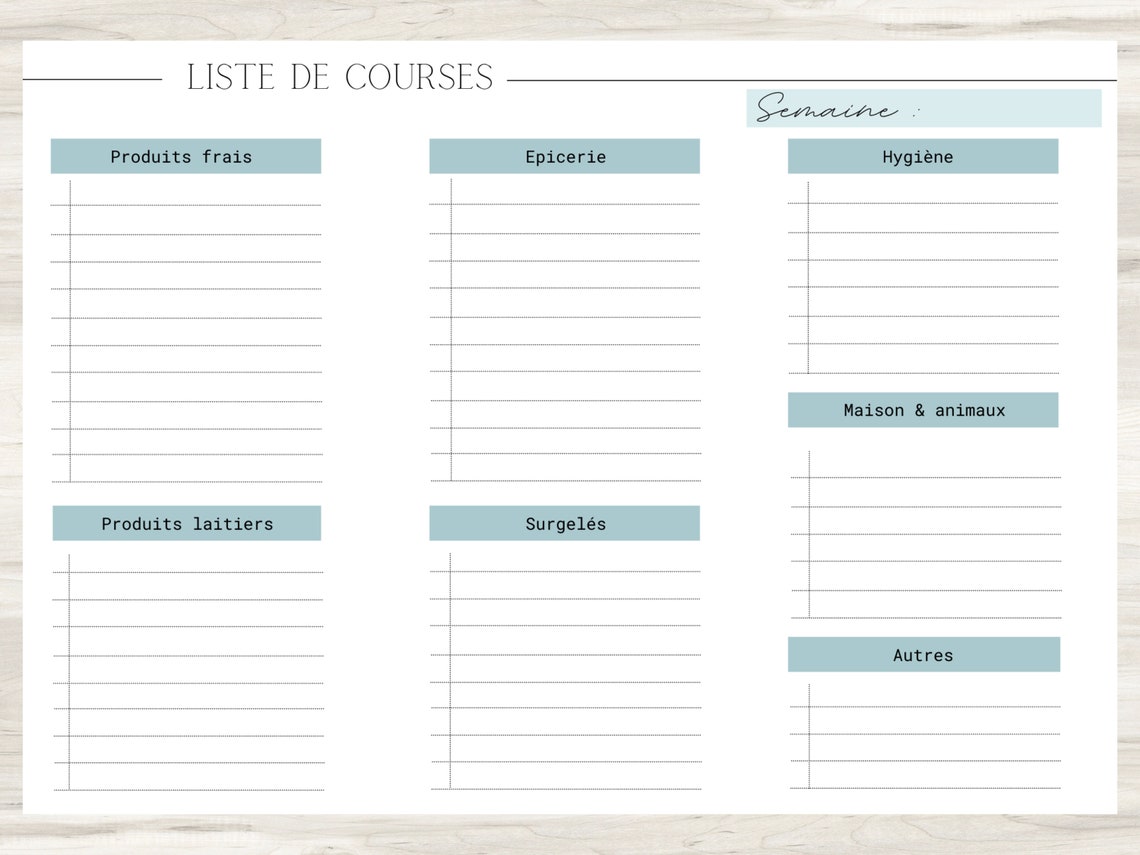 Liste de course menu de la semaine à imprimer planificateur | Etsy