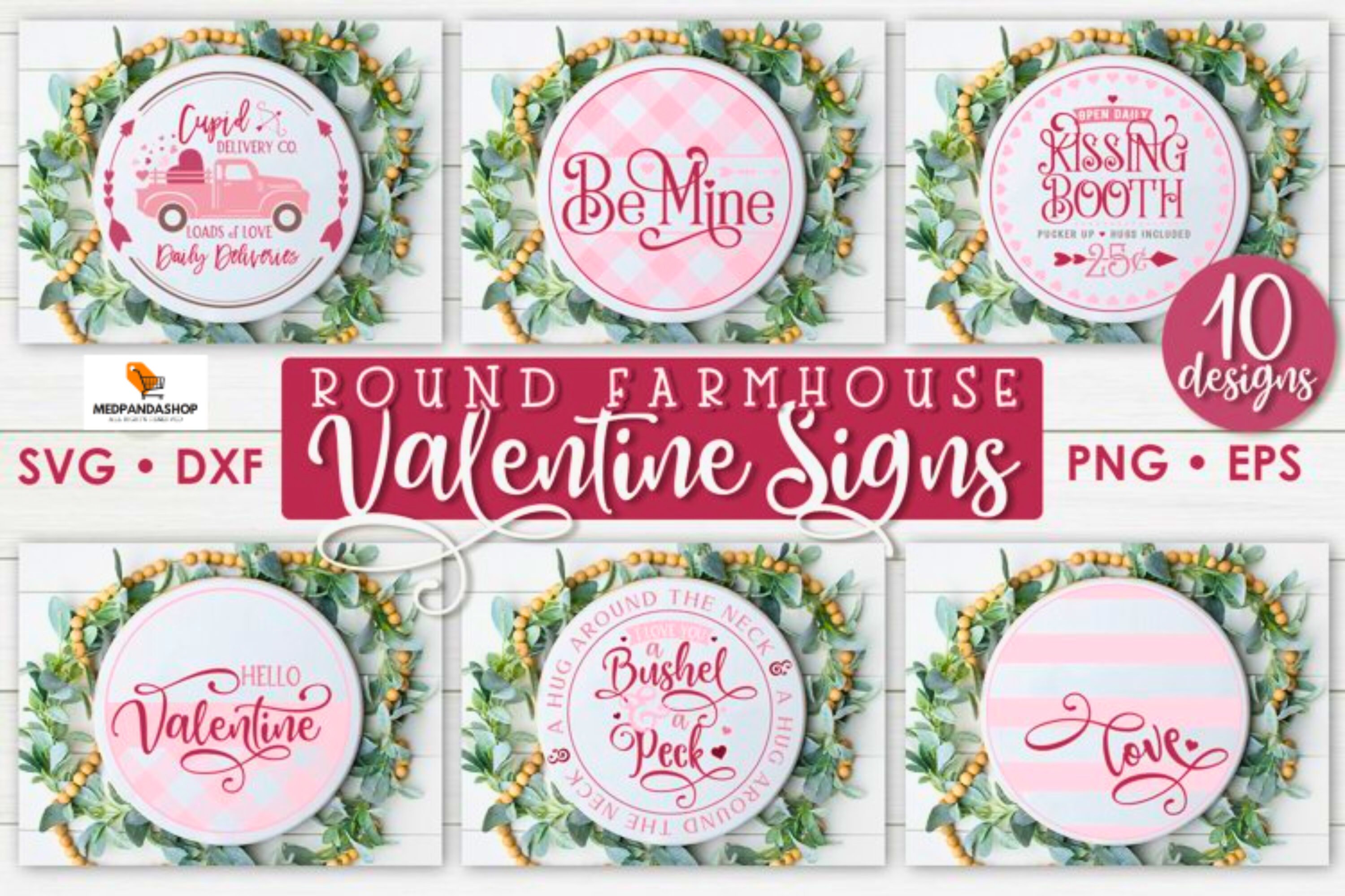 Round Farmhouse Valentine's Day Signs SVG and Transparent PNG Digital ...