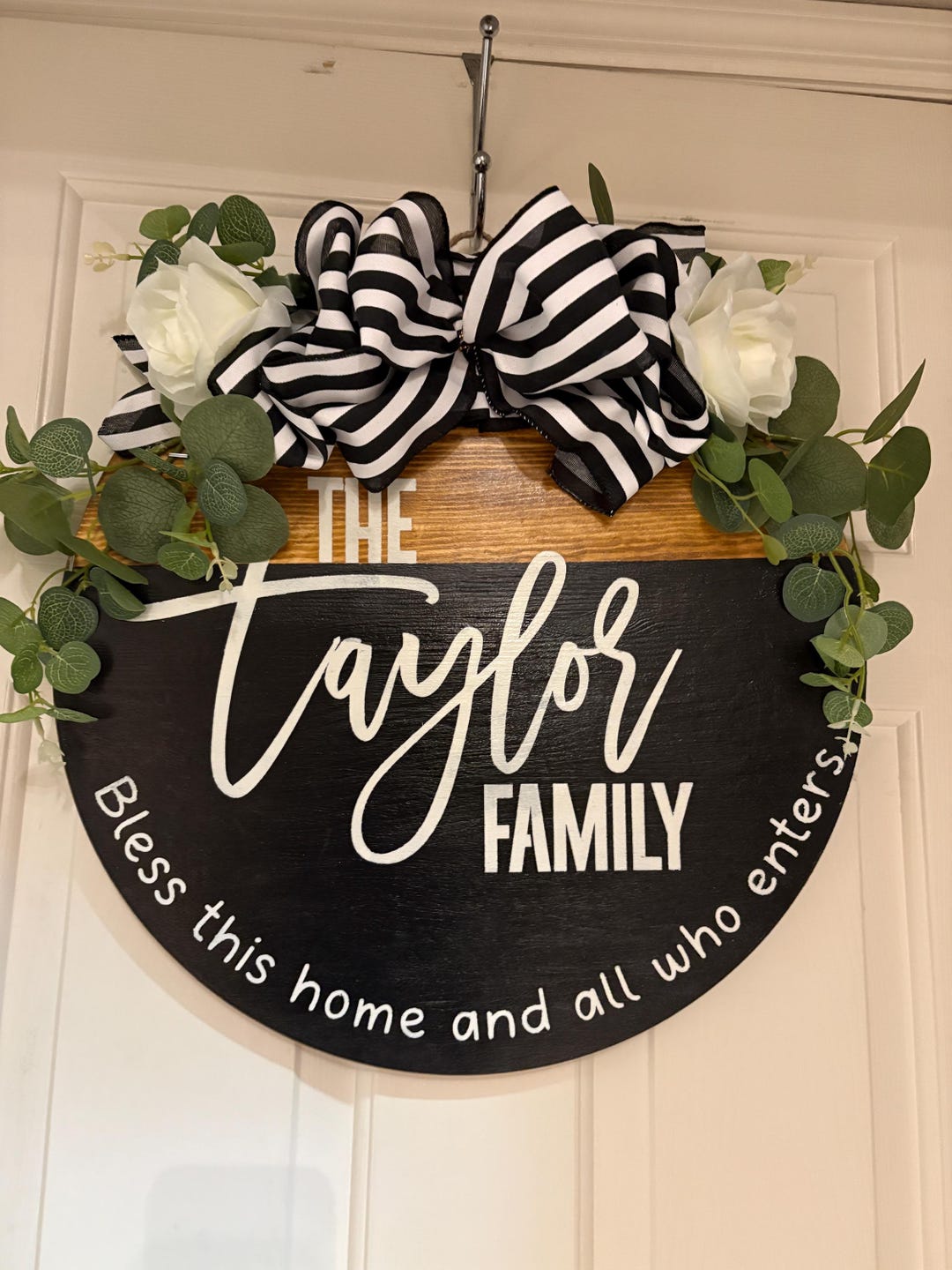 Personalized Family Door Sign | Custom Round Wooden Door Hanger ...