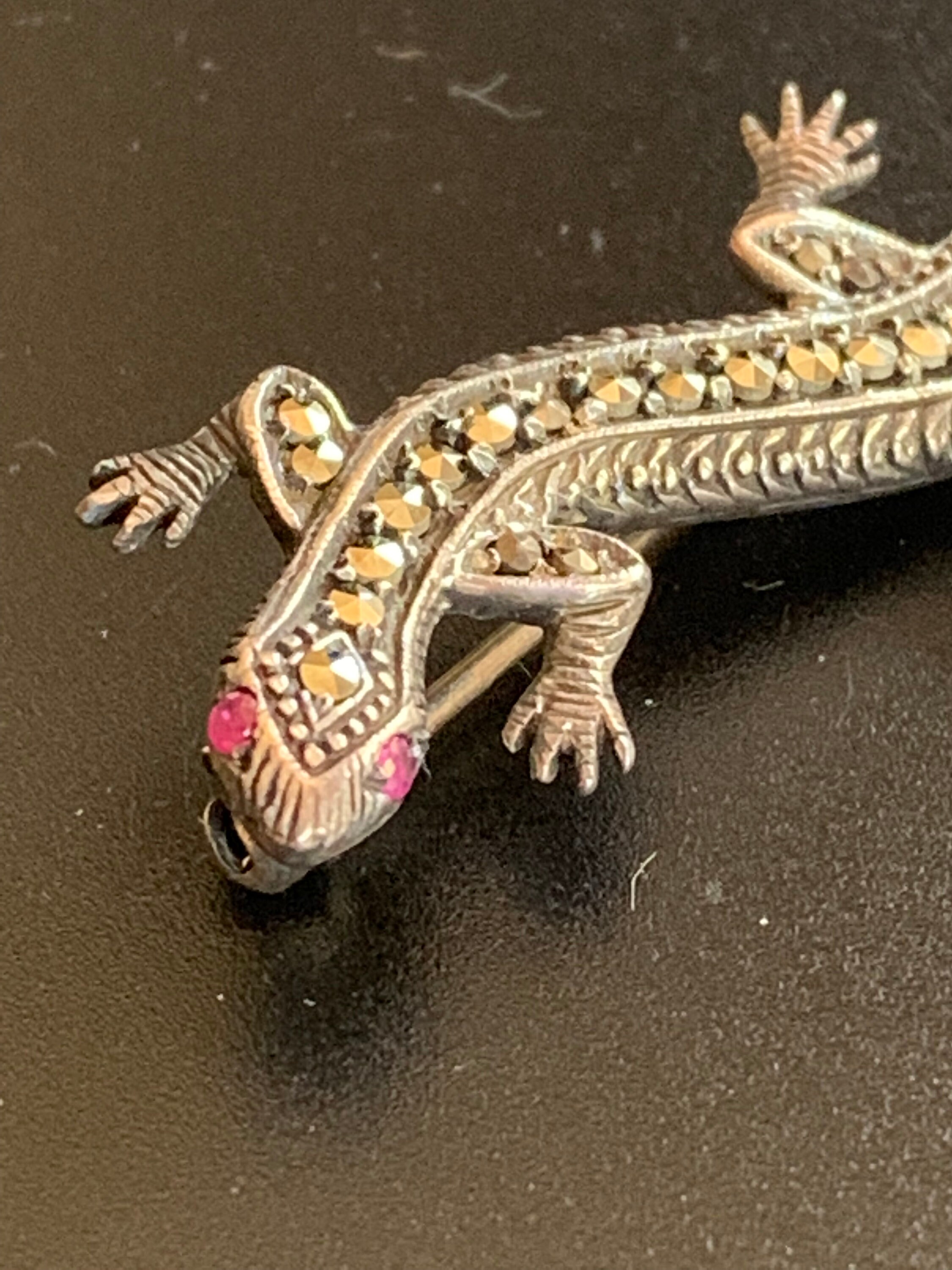 Lizard Pin Sterling & Marcasite with Ruby Eyes | Etsy