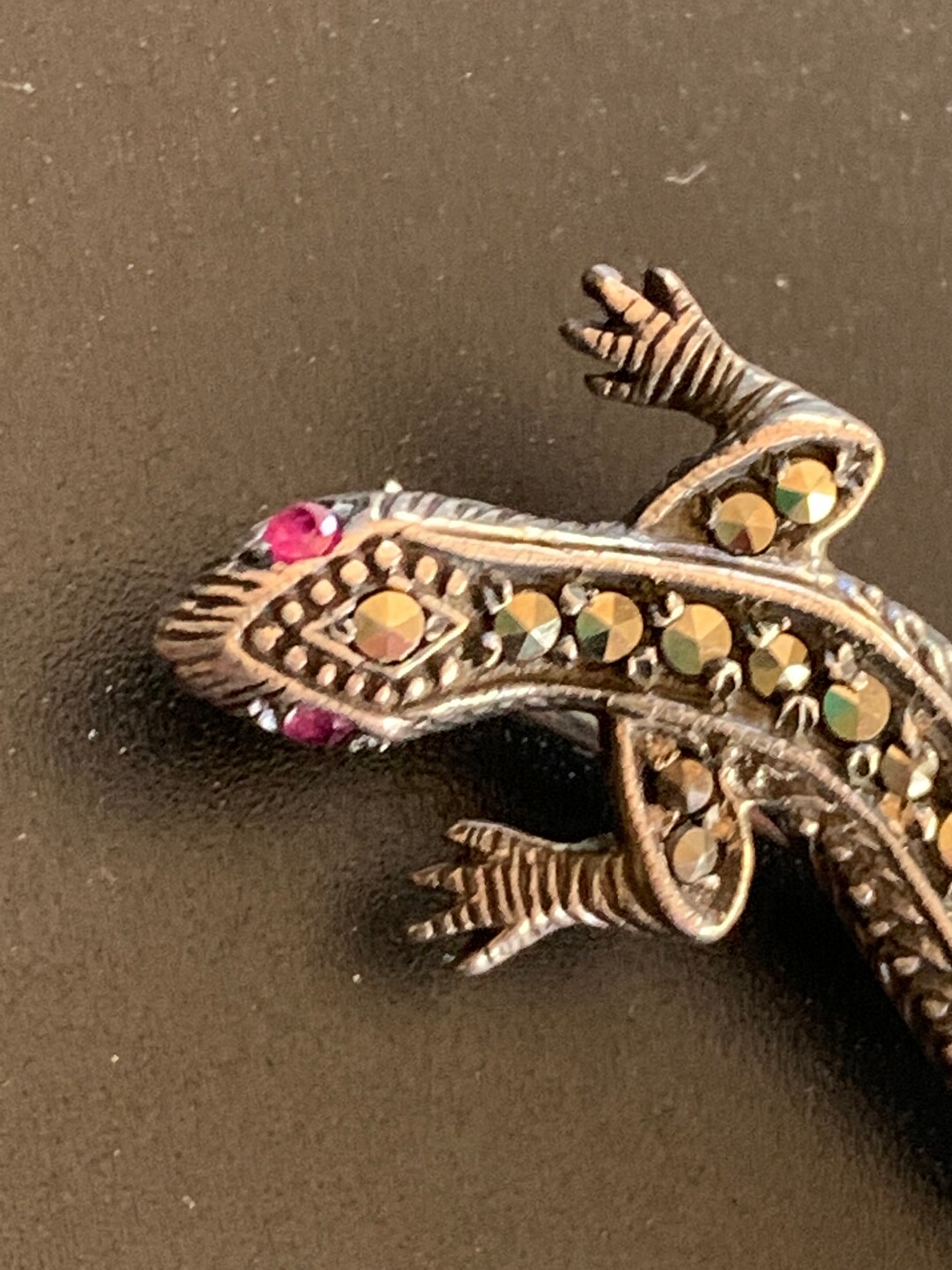 Lizard Pin Sterling & Marcasite With Ruby Eyes - Etsy