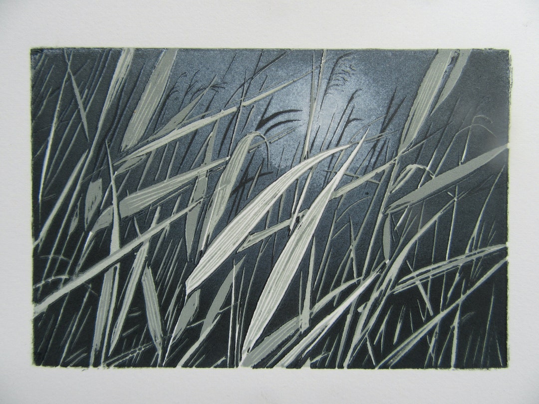 Original Linocut "nocturne Ii", Norfolk Broads Landscape, Reduction ...