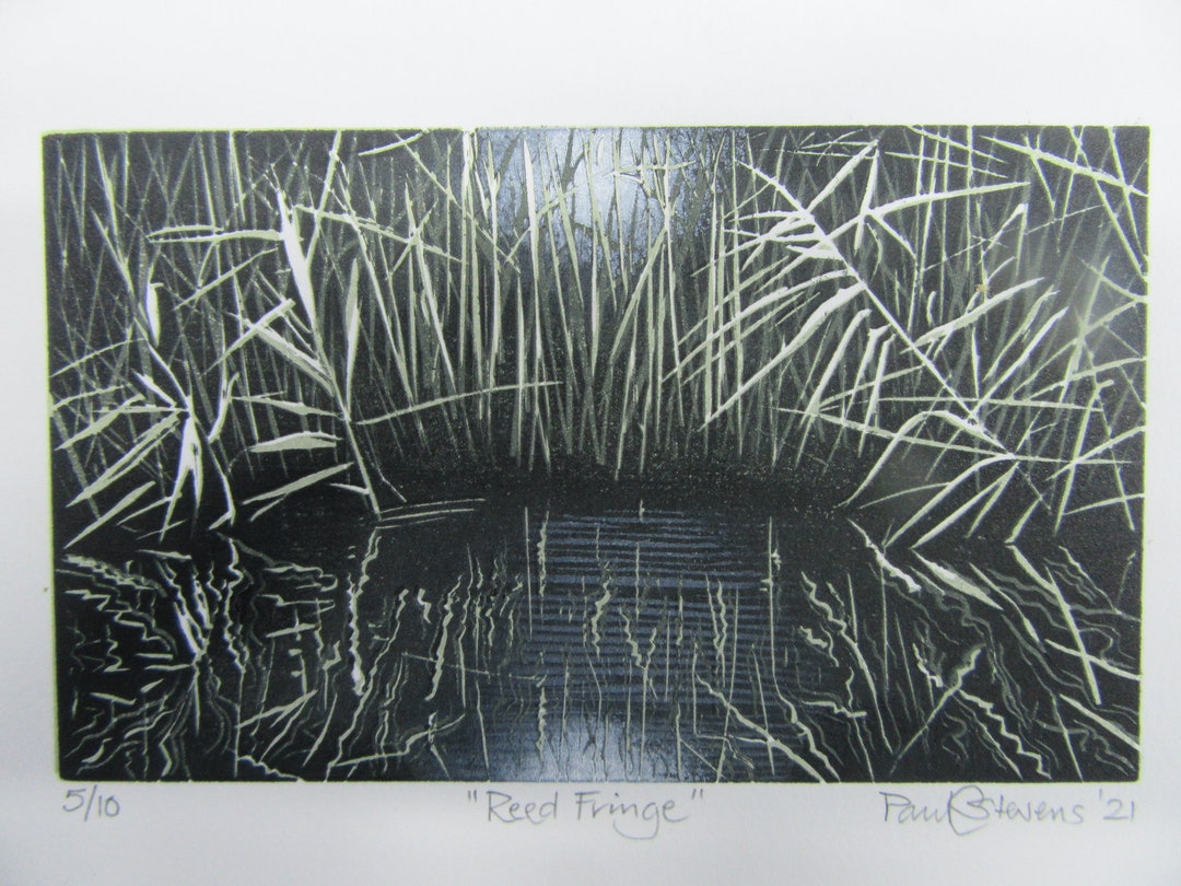 Original Linocut "reed Fringe", Norfolk Broads Landscape, Reduction ...