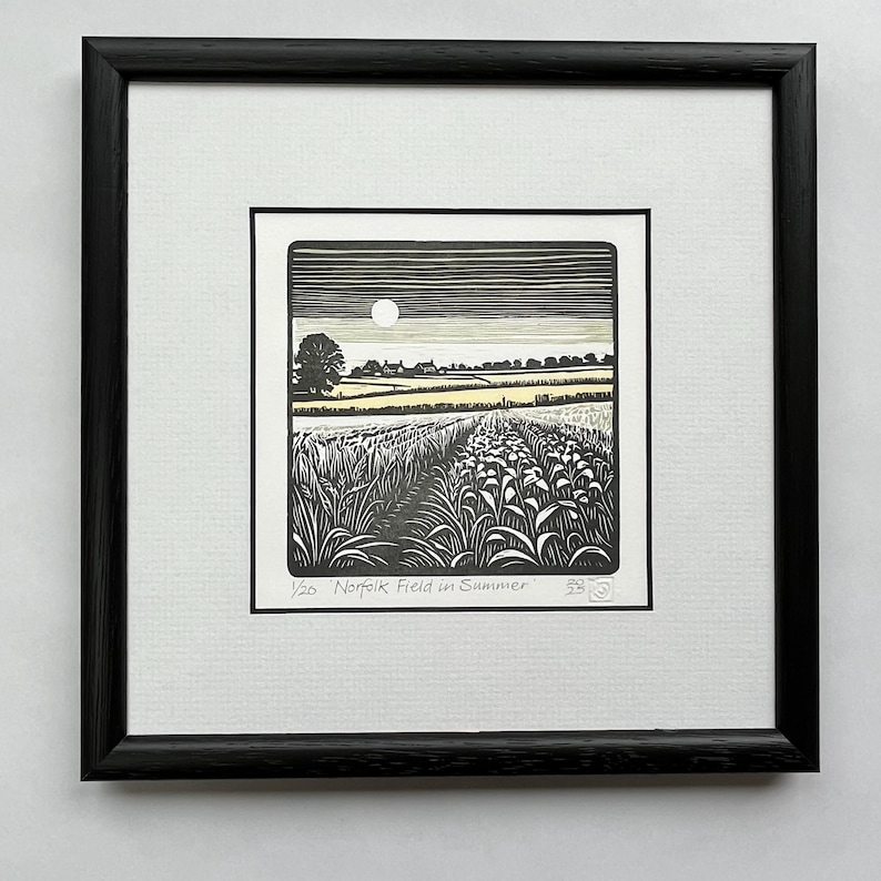 Original Linocut "norfolk Field in Summer", Landscape, Summer, View ...
