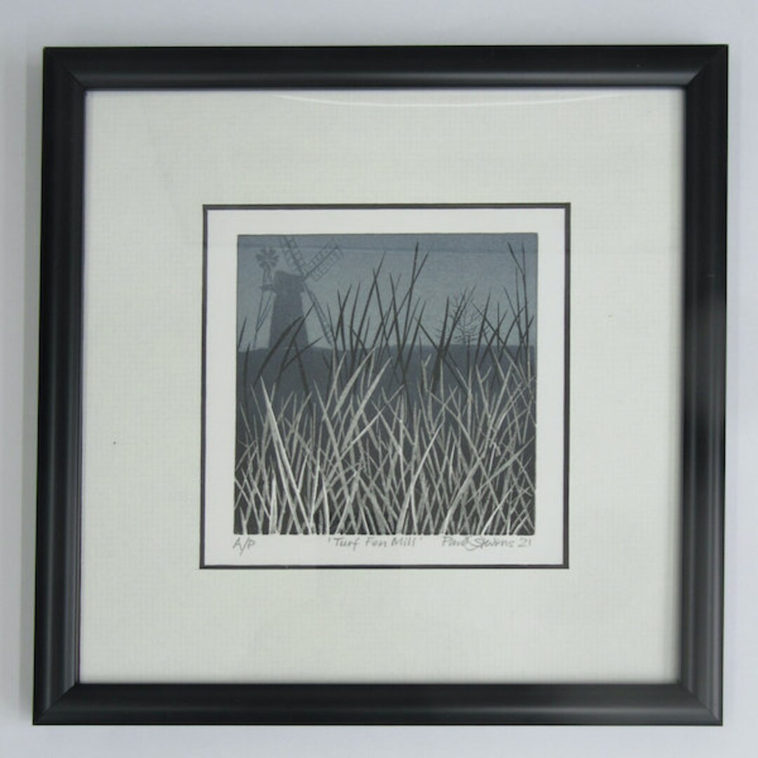 Original Linocut "Turf Fen Mill", Norfolk Broads Landscape Art ...