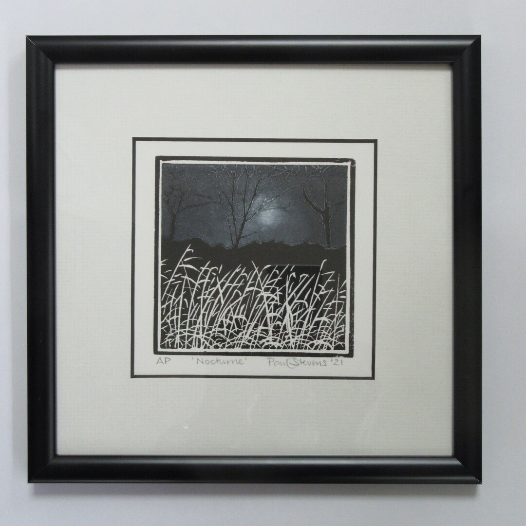 Original Linocut "nocturne", Norfolk Broads Landscape, Reduction Print ...