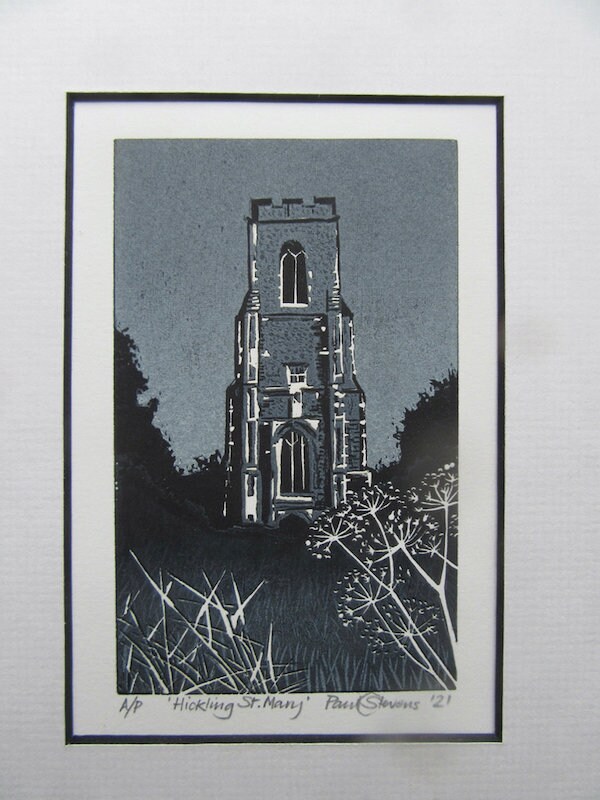 Original Linocut hickling, St Mary, Norfolk Broads Landscape, Reduction ...
