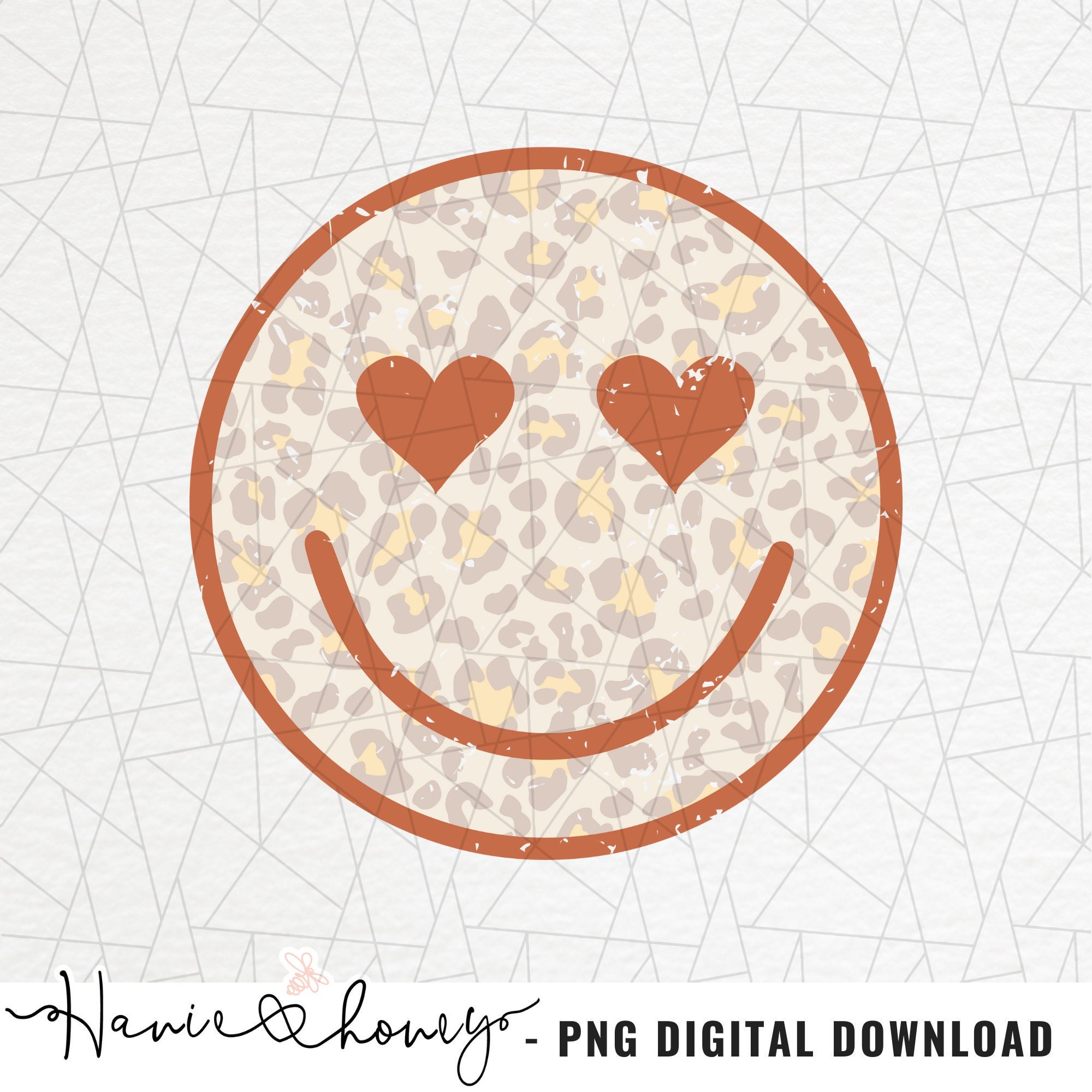 Leopard Happy Face PNG Retro Png Heart Eye Designs | Etsy