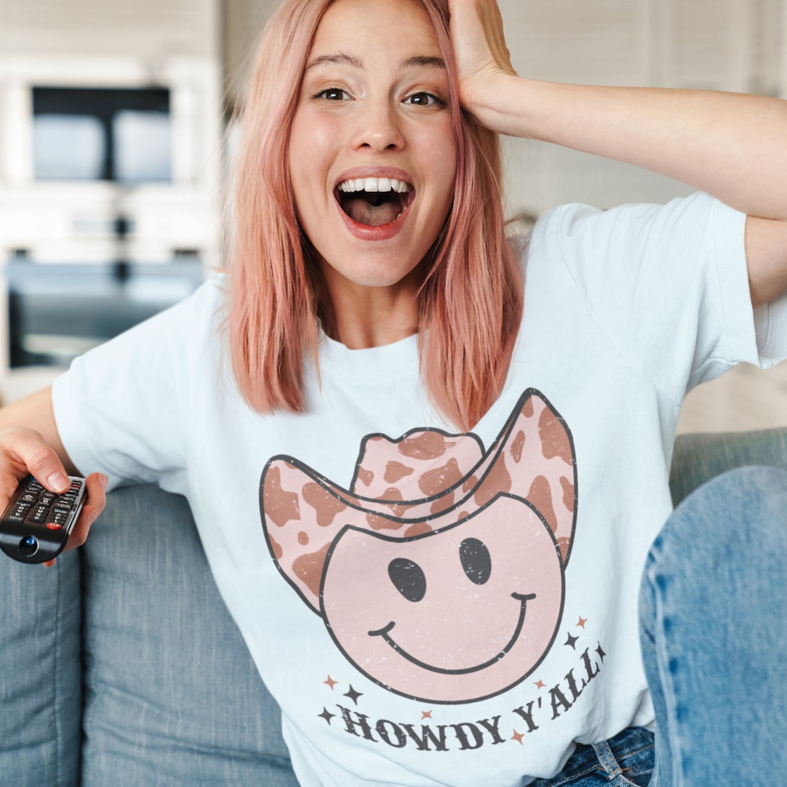 Howdy Y'all PNG Cowboy Happy Face Png Cow Print | Etsy