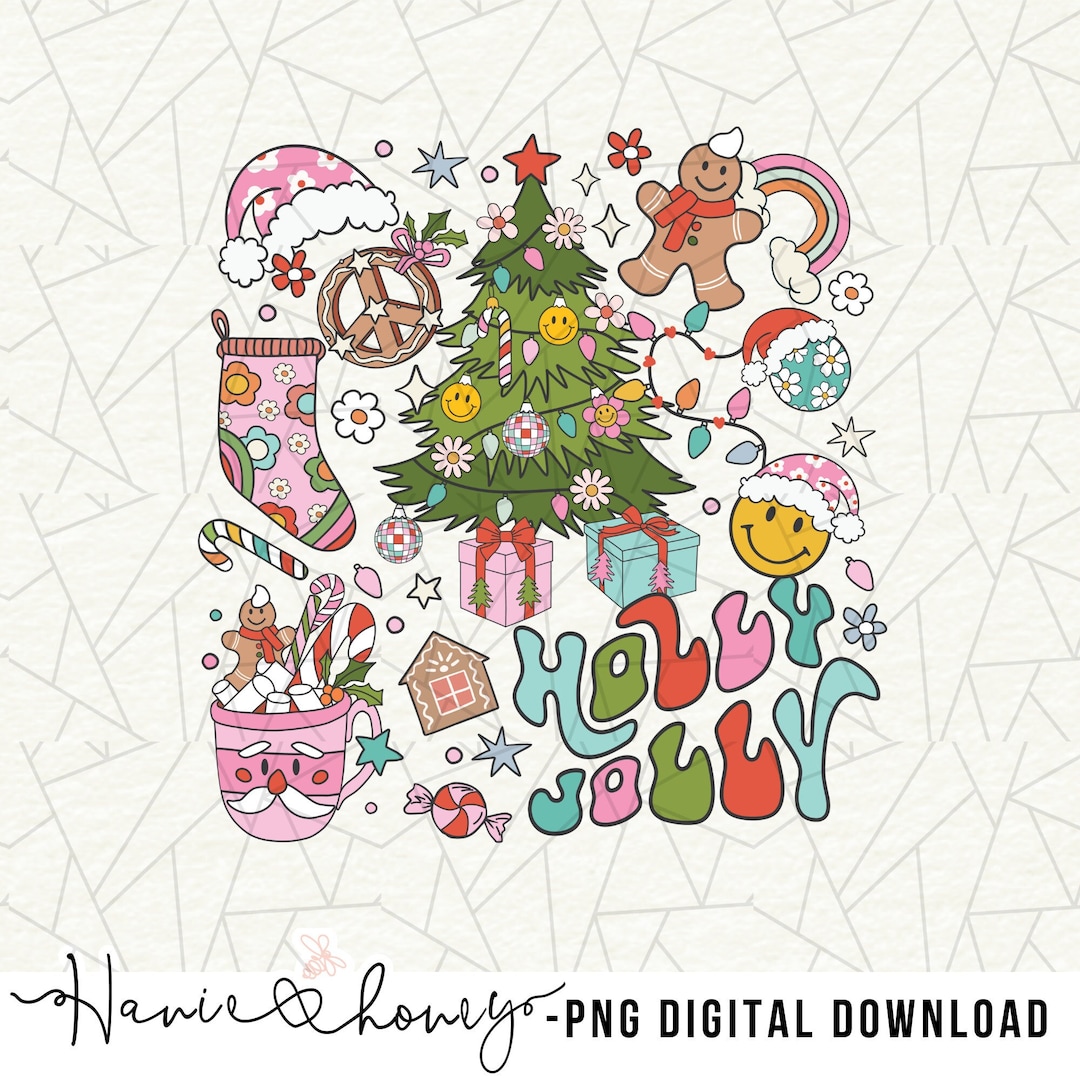Holly Jolly Png - Groovy Christmas Png - Christmas Design Sublimation ...