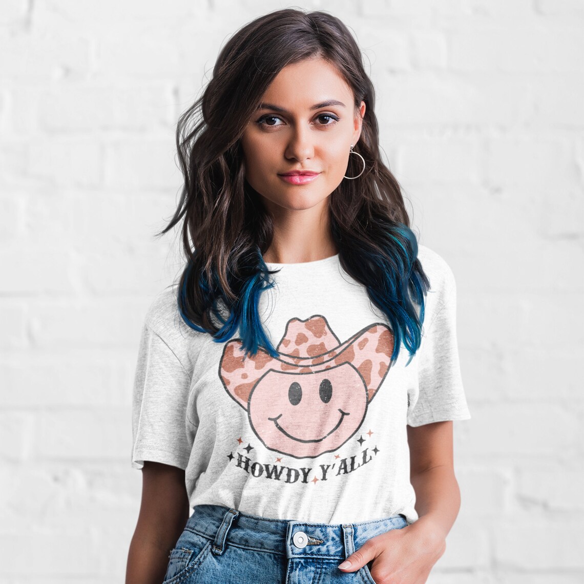 Howdy Y'all PNG Cowboy Happy Face Png Cow Print | Etsy