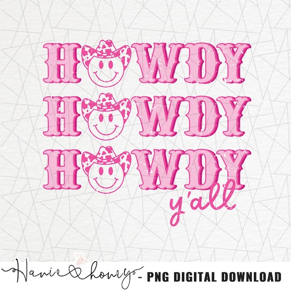 Howdy Y'all PNG Cowboy Happy Face Png Cow Print | Etsy