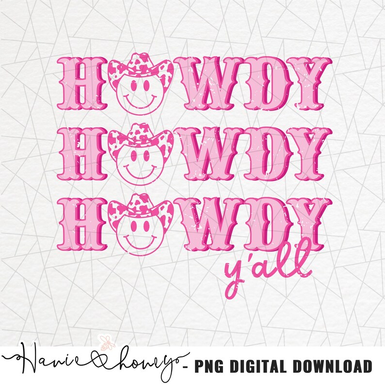 Howdy Y'all PNG Cowboy Happy Face Png Cow Print - Etsy