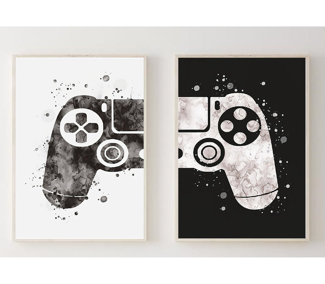 Gaming Controller Black and White Set of 2 Gaming Prints Home Bedroom ...
