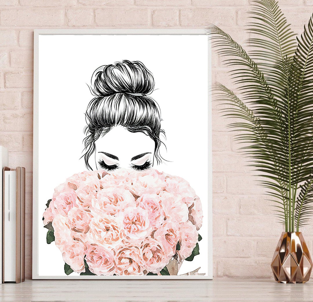 Girls Pink Flowers Fashion Art Print Wall Art Home Decor A3 A4 - Etsy