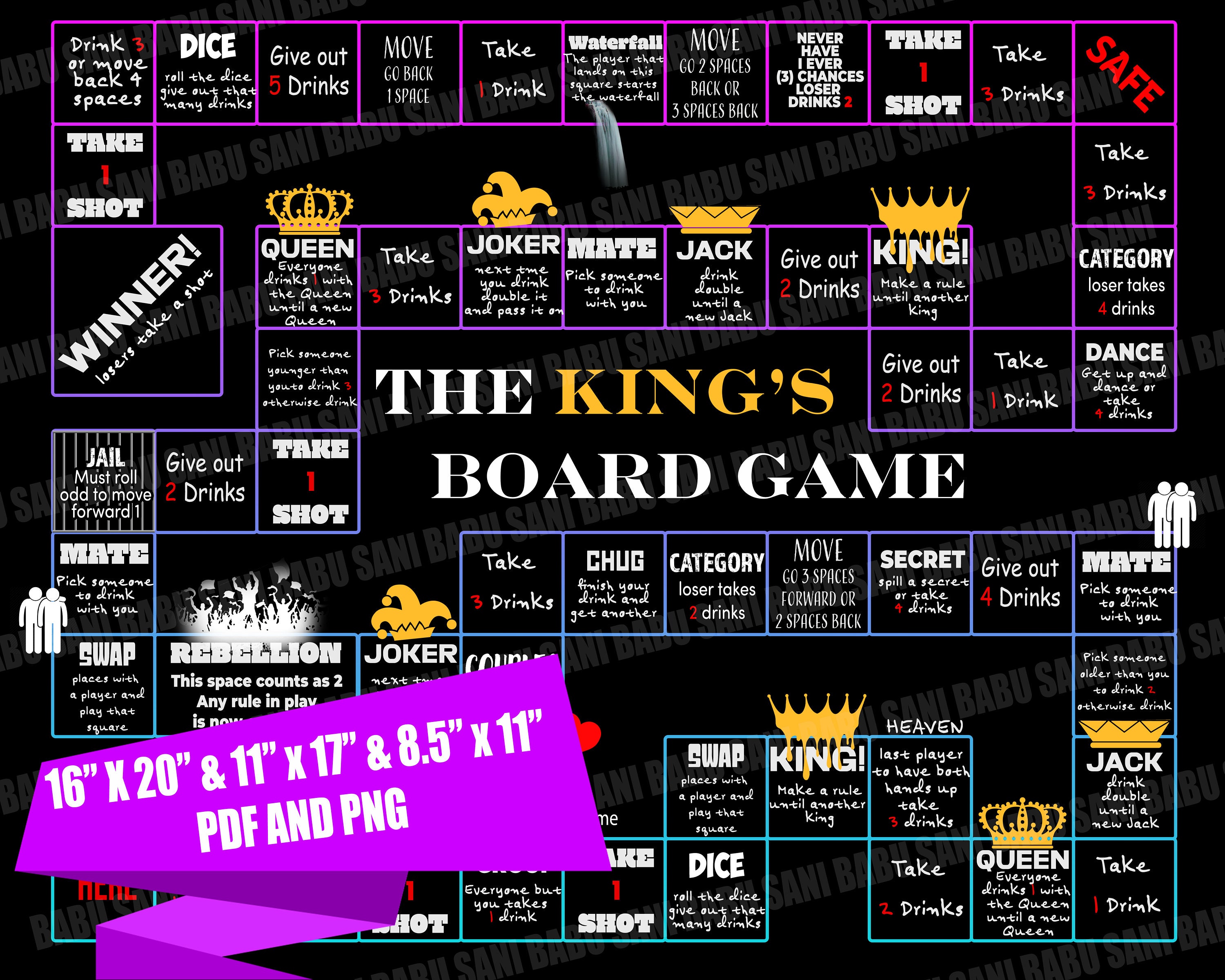 Printable Adult Party Game, the King's Board Game, Drinking Party Game ...