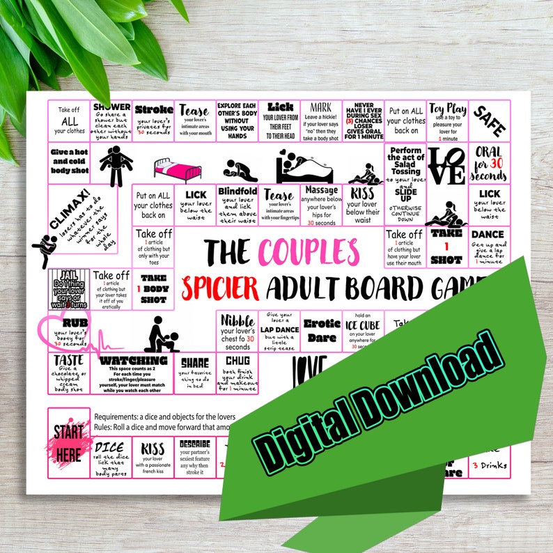 Spicy Adult Couple Board Game, Printable Date Night (digital Download ...