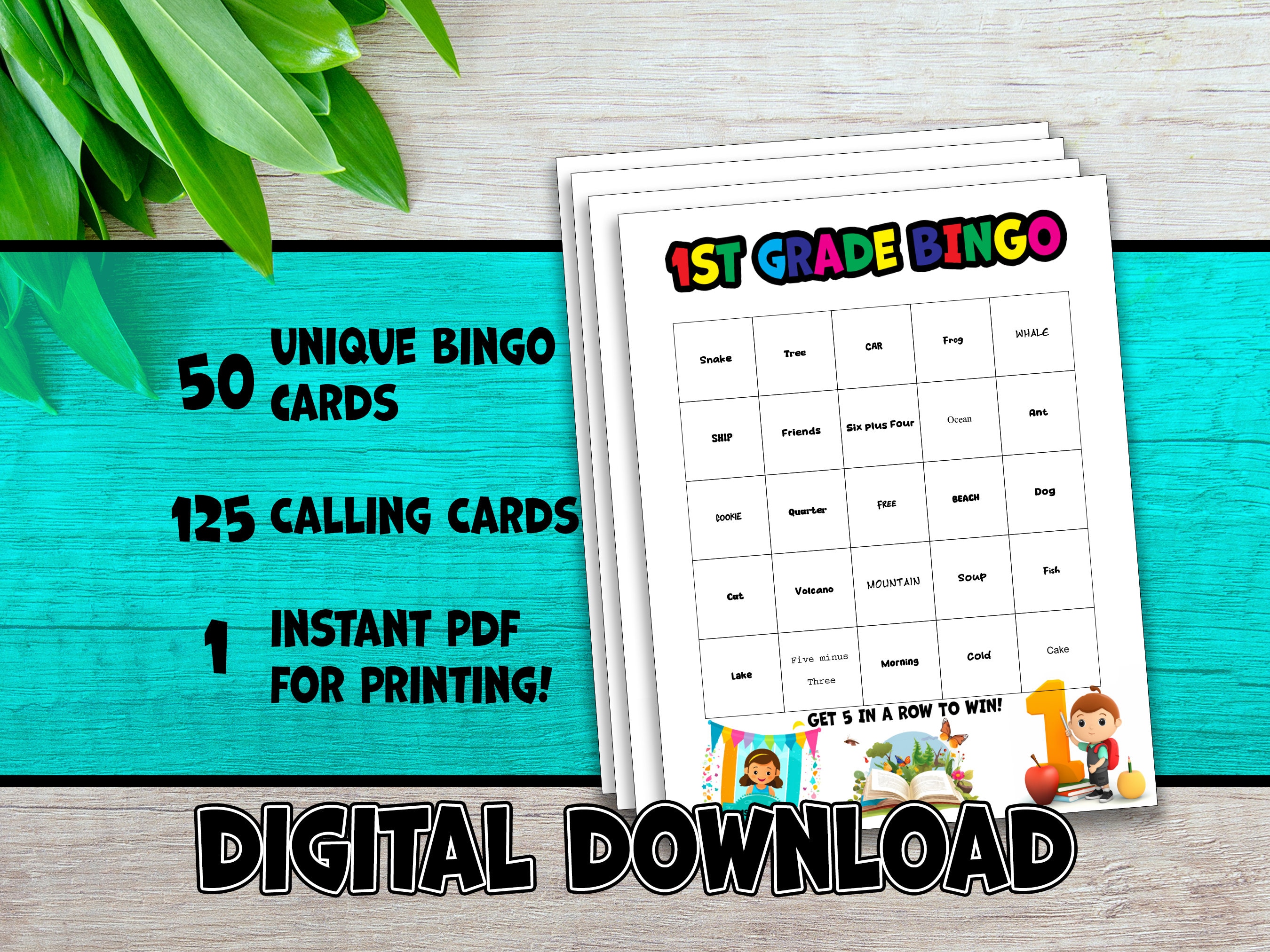 1st Grader Bingo Bonanza Digital Downloadable Bingo Game, 50 Unique ...