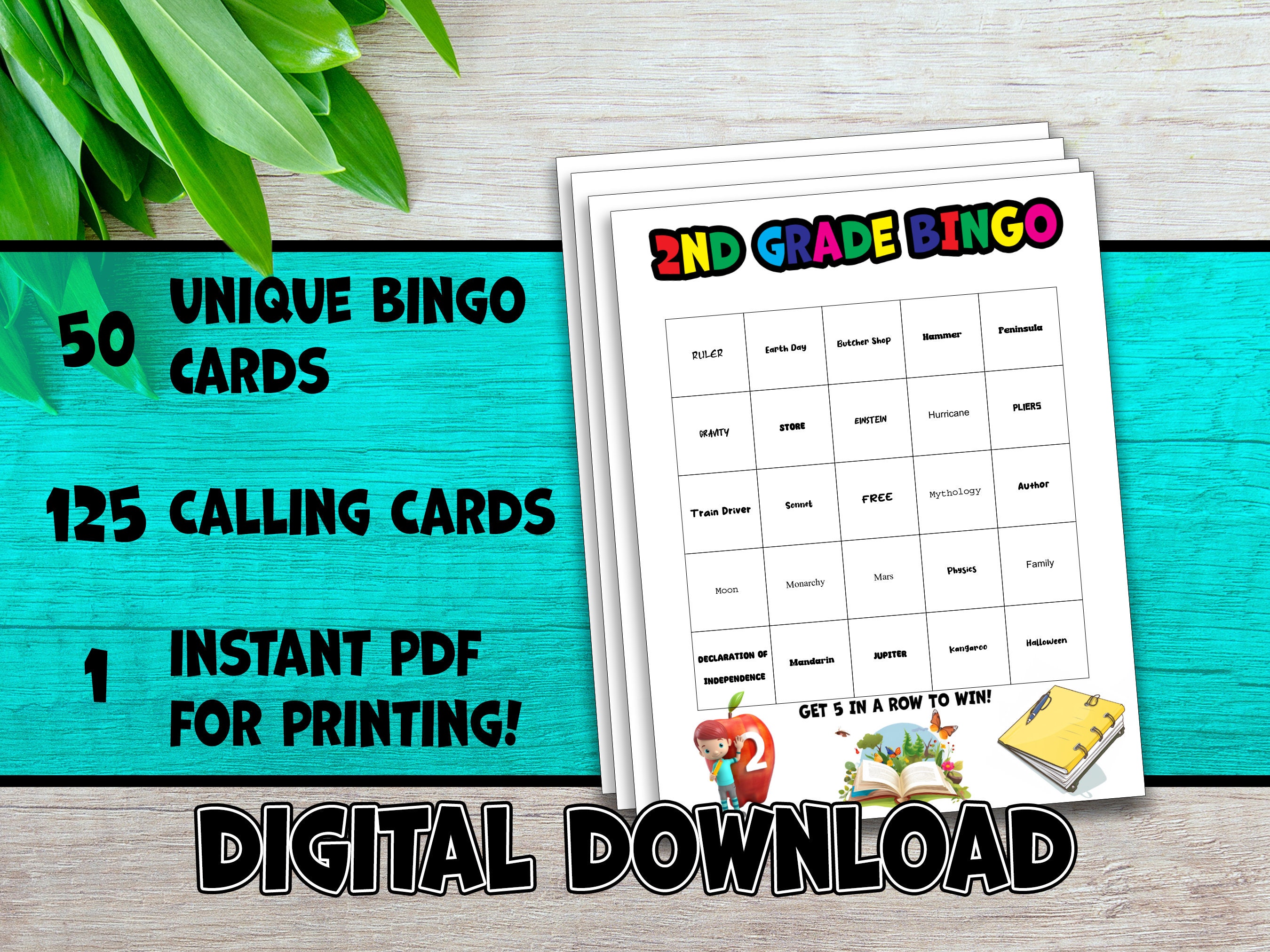 2nd Grader Bingo Bonanza Digital Downloadable Bingo Game, 50 Unique ...
